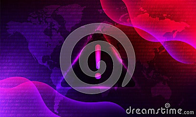 Attention Danger Hacking. Symbol On Purple And Red. Map Background ...