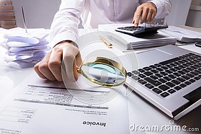 Auditor Checking Invoice Using Magnifying Glass Royalty-Free Stock ...