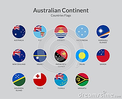 Australian Continent Countries Flag Icons Collection Vector ...