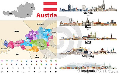 Austria Map Colored By States Showing Districts Boundaries, With ...