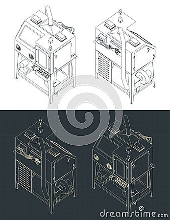 Auto Rotary Sand Blasting Machine Isometric Blueprints Vector ...