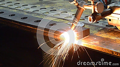 Automatic Machine Flame Oxygen Cutting Process in Iron Workshop Stock ...