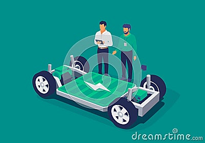 Automobile Engineers Working On Electric Car Battery Module Platform ...