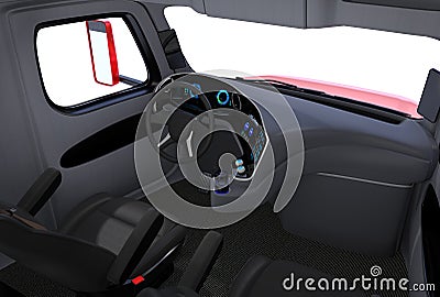 Autonomous Truck Interior With Black Seats And Touch Screen Instrument ...