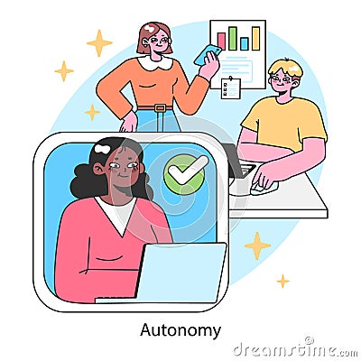Autonomy Concept. Empowered Woman Approves Tasks Remotely, While Team ...