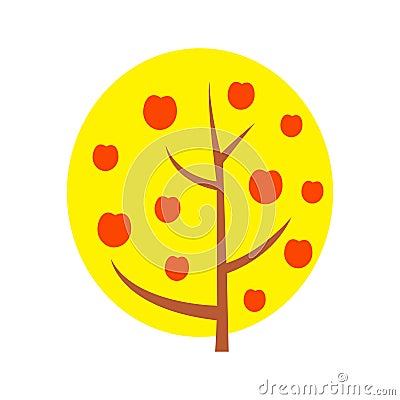 Autumn Apple Tree Vector Illustration. Isolated On White. Cartoon Flat ...