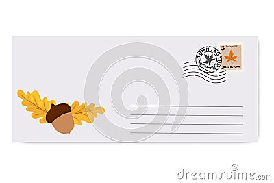 Minimalist Autumn Envelope Design With An Acorn And Oak Leaves ...