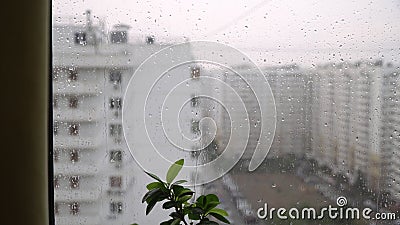 Autumn, it is Raining Outside the Window and Drops are Flowing Down the ...