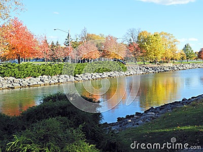 Autumn Tree Reflections On Emerson Park Boat Canal Royalty-Free Stock ...