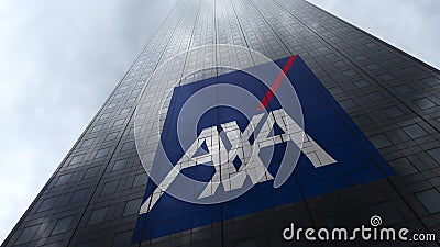 AXA Logo On A Skyscraper Facade Reflecting Clouds. Editorial 3D ...