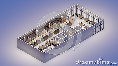 Axonometric 3d Rendering Interior Design Of A Food Hall Royalty-Free ...