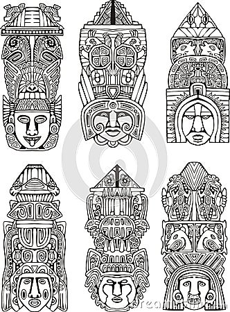 Aztec Totem Poles Cartoon Vector | CartoonDealer.com #28009241