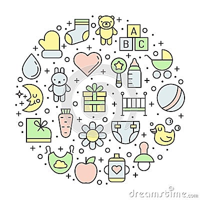 Babies (girl And Boy) Things Outline Multicolored Cute Vector Circle ...