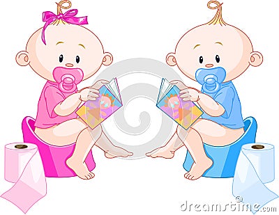 Babies Potty Training Cartoon Vector | CartoonDealer.com #14370189