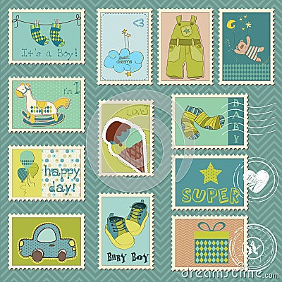 Baby Boy Postage Stamps Vector Illustration | CartoonDealer.com #19180906