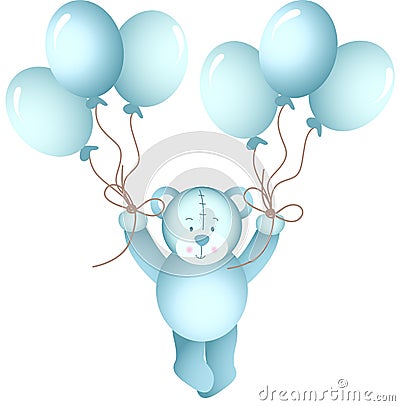 Baby Boy Teddy Bear Flying Holding A Balloons Stock Vector - Image ...