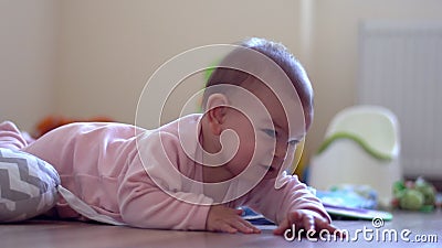 Baby Crawls Toward the Camera Smiling and Laughing in a Room Indoors ...