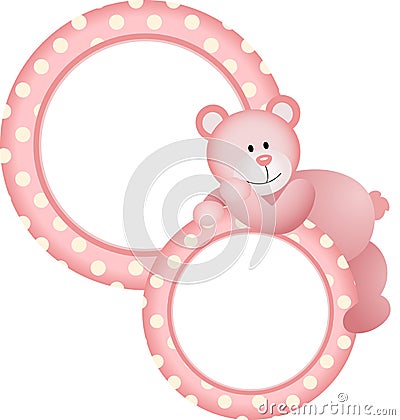 Baby Girl Round Frame Teddy Bear Stock Images - Image: 34112304