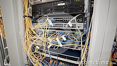 Back Panel of Powerful Servers Installed in the Rack of the Server Room ...