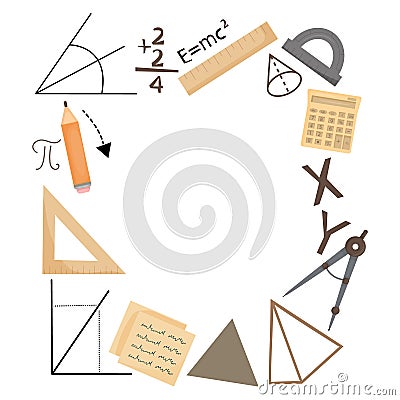 Back To School Illustration. Math Supplies Frame Clipart Set, Education ...