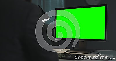 Man with Green Pc at Dark Office Stock Video - Video of dark, office ...