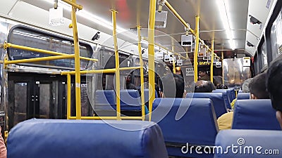A Back View of Passengers Sitting Inside the Bus at Night Stock Video ...