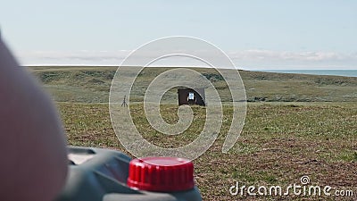 Back View of Shooter Shooting into Target. Gun Calibrating before ...