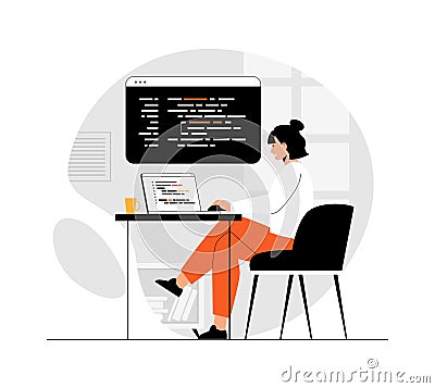 Backend Development Coding And Software Programming. Woman Working With Code At Laptop ...