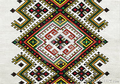 Background With Embroidery On Linen Cross Different Colors Stock Photo ...