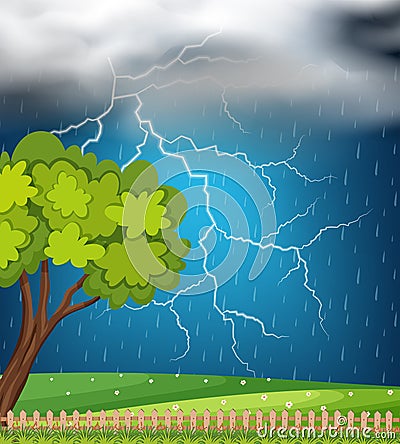 Background Scene With Thunder And Rainstorm Cartoon Vector ...