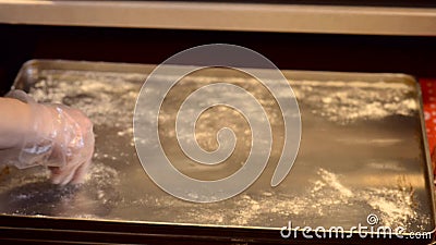 Baker Sprinkle Flour Oven Tray Stock Footage - Video of production ...