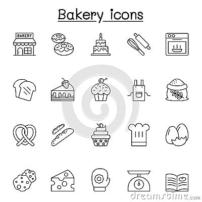 Bakery Icons Set In Thin Line Style Cartoon Vector | CartoonDealer.com ...