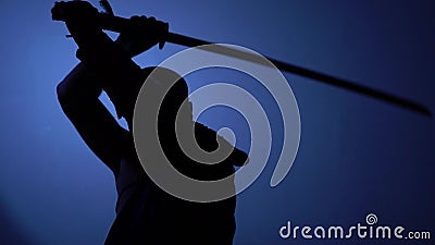 Bald Ninja In A Mask And A Kimono With A Katana In His Hands Attacks In ...