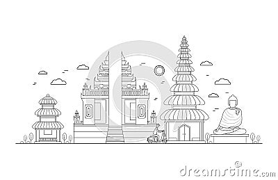 Bali Thin Line Art. Vector | CartoonDealer.com #97214318
