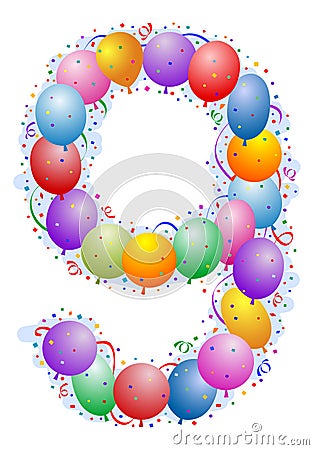 Balloons And Confetti Number 9 Stock Image - Image: 4779721