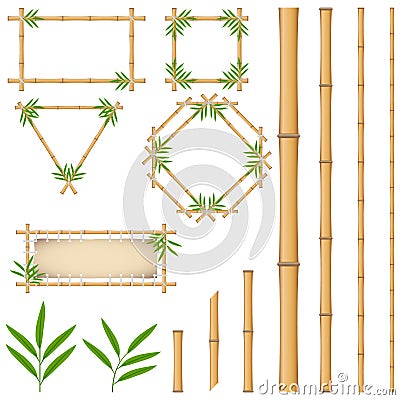 Bamboo Frames Made Of Green Bamboo. Pieces And Leaves Of Bamboo ...
