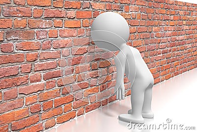 White Cartoon Character Banging Head Against The Wall - 3D Illustration ...