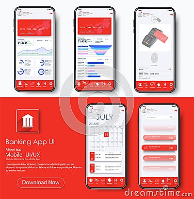 Banking App UI Kit For Responsive Mobile App Or Website With Different GUI Layout Including Home ...