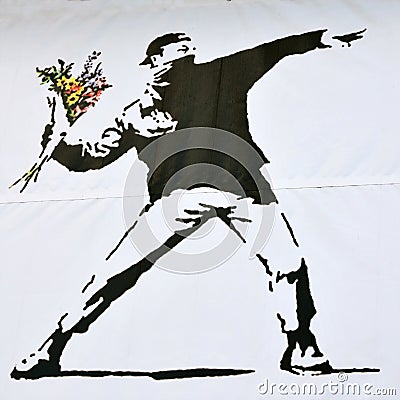 Banksy Piece Of A Rioter Throwing A Flower Bouquet Editorial Photo ...