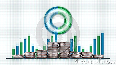 Bar Graph and Circular Graph with Pile of Coins. Stock Video - Video of ...