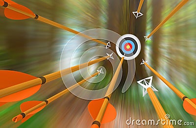 Barrage Of Arrows Flying To An Archery Target In Blurred Motion, 3D ...