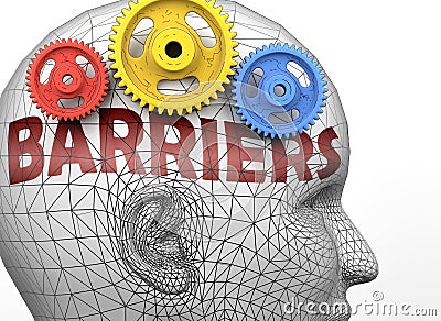 Barriers And Human Mind - Pictured As Word Barriers Inside A Head To ...