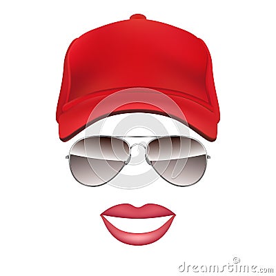Baseball Cap Glasses And Lips Isolated On White Background Vector ...