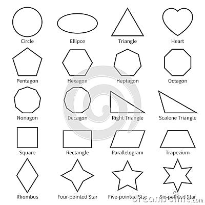 Basic Geometric Outline Flat Shapes. Educational Geometry Vector ...