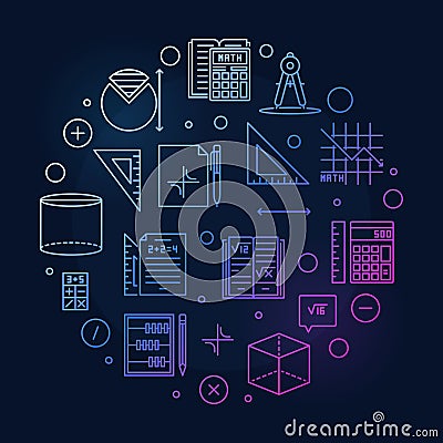 Basic Math Vector Line Round Colored Banner. Mathematics Concept ...