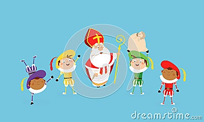 Saint Nicholas And Helpers Celebrate And Having Fun - Vector ...