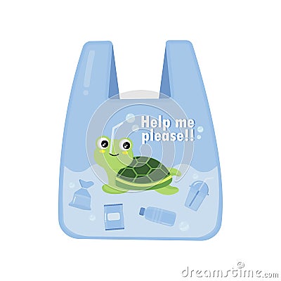 Turtle In A Plastic Bag Say No To Plastic. Pollution Problem Concept ...