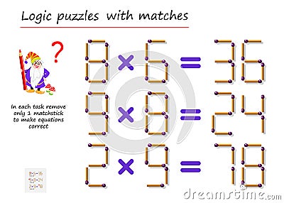 Logical Puzzle Game With Matches. In Each Task Remove Only 1 Matchstick ...