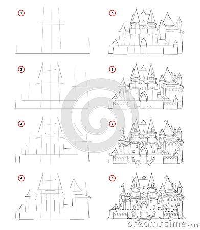How To Draw From Nature Step By Step Sketch Of Medieval French Castle ...
