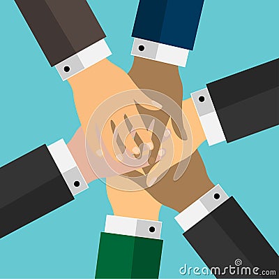 Stack Of Hands Of Different Human Races Showing Unity And Teamwork ...